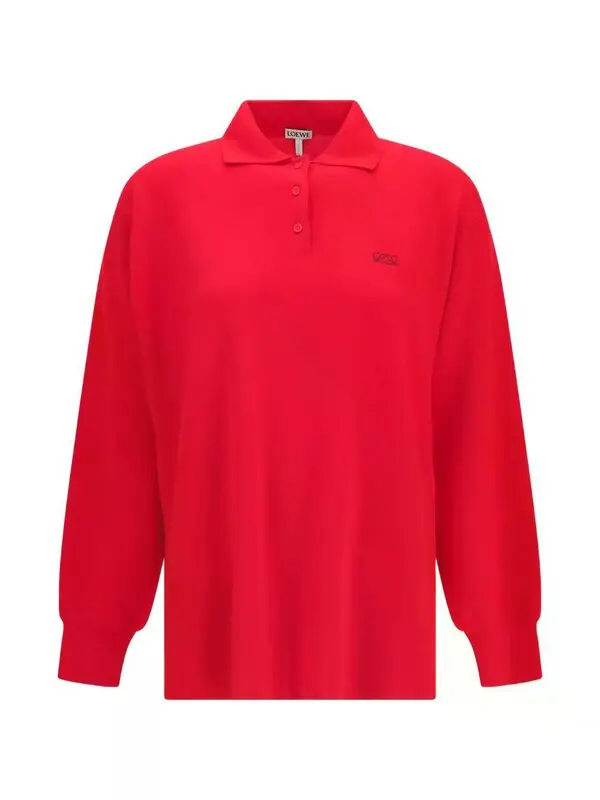 Loewe Logo-embroidered Polo Sweater - Red