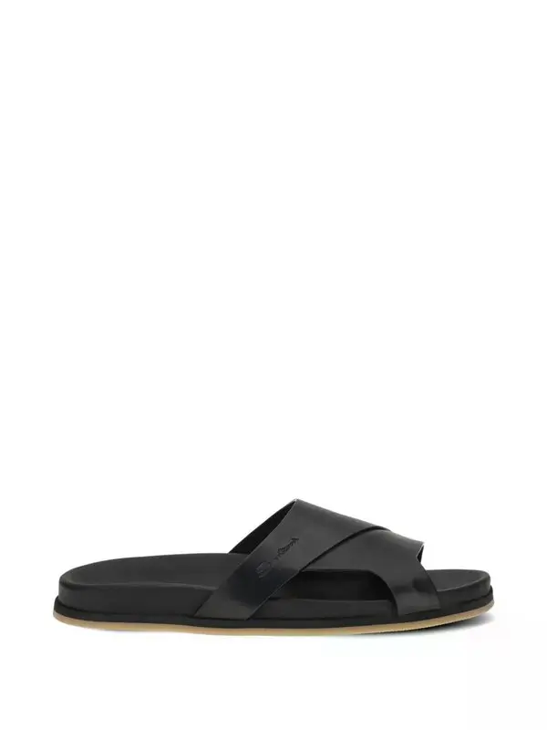 Santoni Crossover Strap Flat Sandals - Black