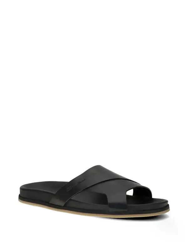 Santoni Crossover Strap Flat Sandals - Black