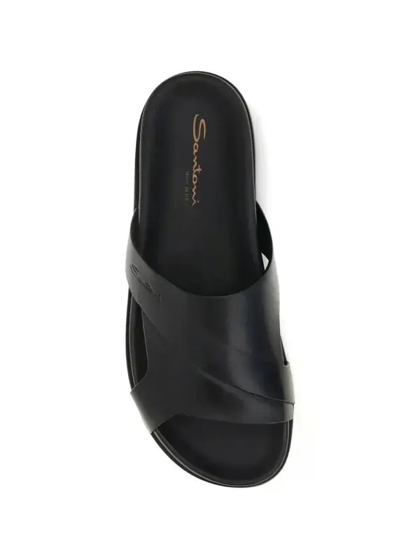 Santoni Crossover Strap Flat Sandals - Black