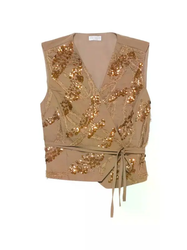 Brunello Cucinelli Sequin-embellished Waistcoat - Brown