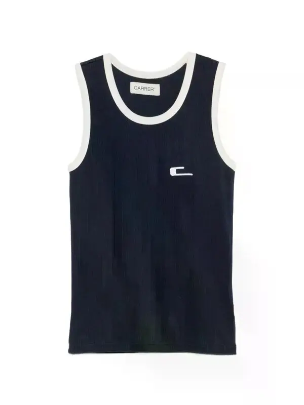 CARRER Logo Embroidered Ribbed Tank Top - Blue