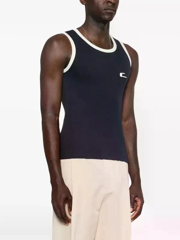 CARRER Logo Embroidered Ribbed Tank Top - Blue