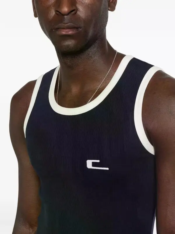CARRER Logo Embroidered Ribbed Tank Top - Blue