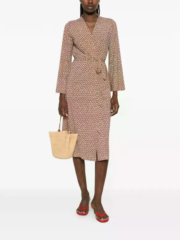 SIYU Geometric-pattern Wrap Midi Dress