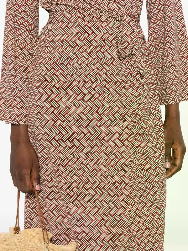 SIYU Geometric-pattern Wrap Midi Dress