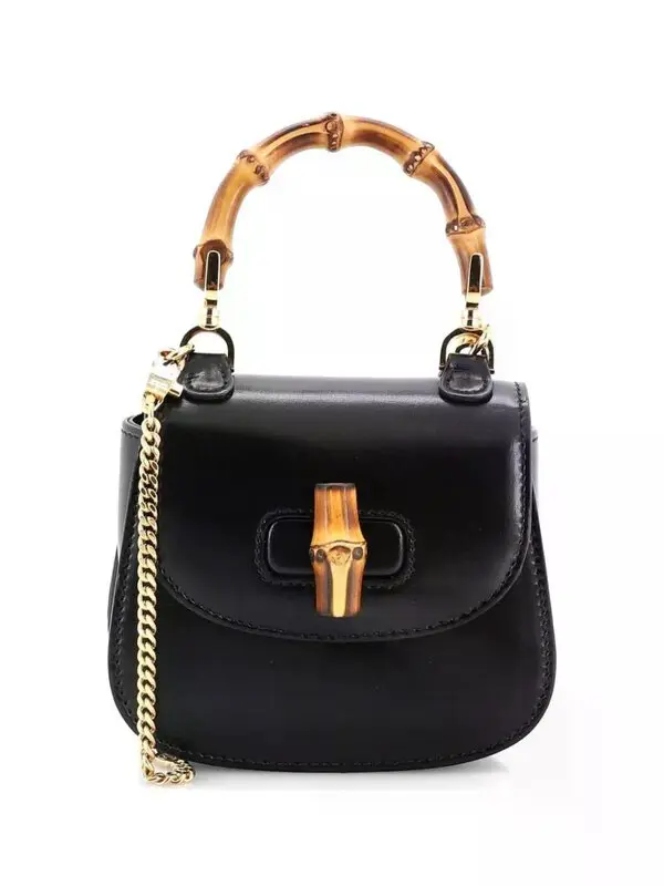Gucci Bamboo 1947 Top Handle Leather Super Mini Crossbody Bag - Black