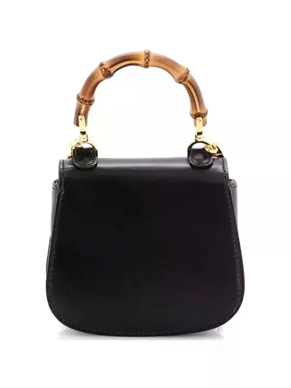 Gucci Bamboo 1947 Top Handle Leather Super Mini Crossbody Bag - Black