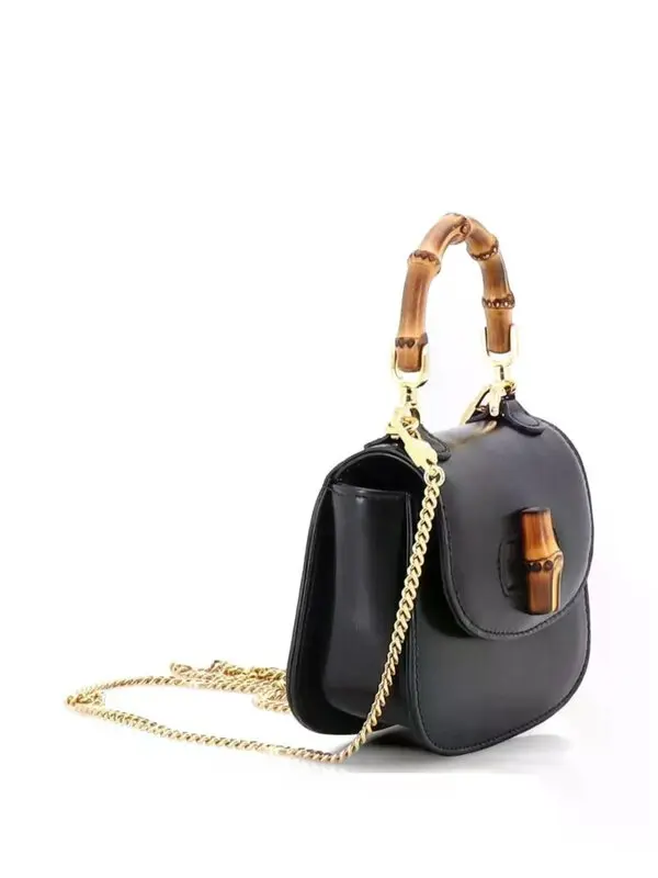 Gucci Bamboo 1947 Top Handle Leather Super Mini Crossbody Bag - Black
