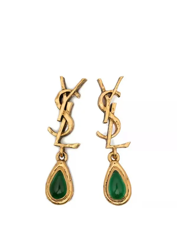 Saint Laurent Cassandre Logo Drop Earrings - Gold