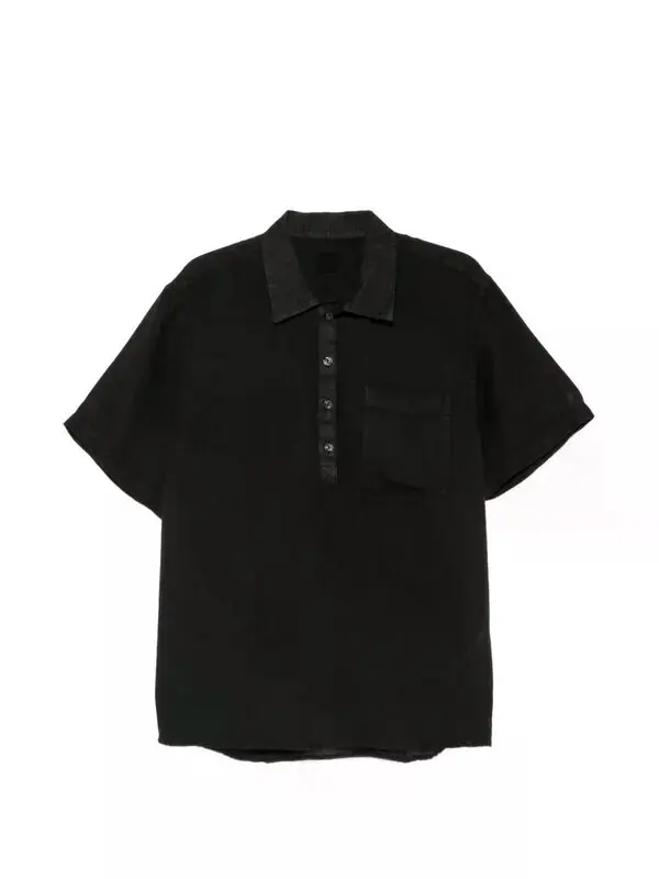 120% Lino Short-sleeve Chest-pocket Shirt - Black