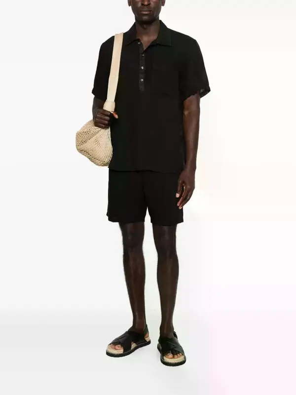120% Lino Short-sleeve Chest-pocket Shirt - Black