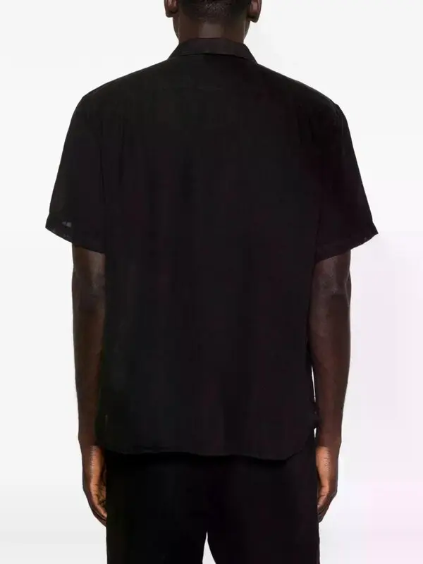 120% Lino Short-sleeve Chest-pocket Shirt - Black