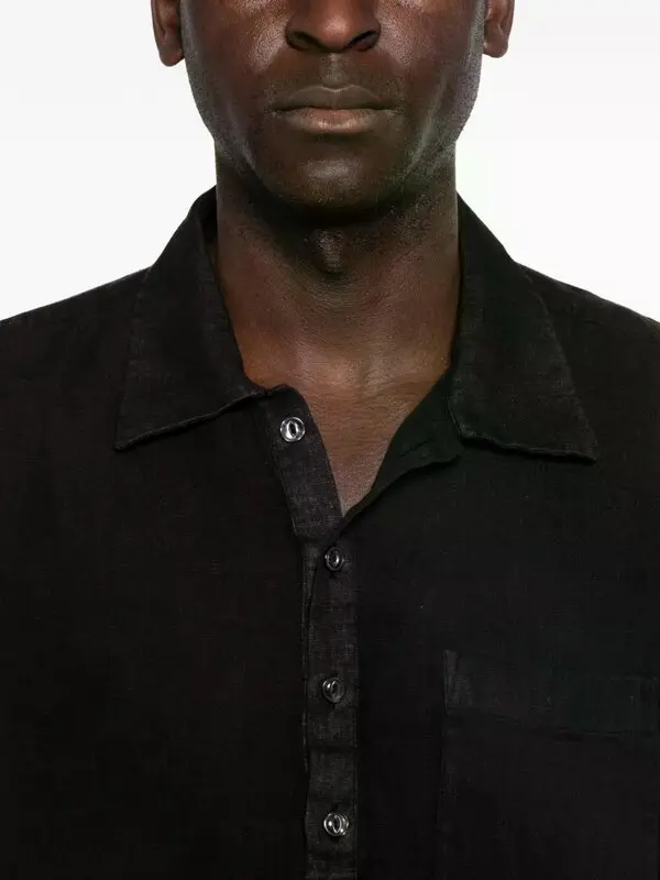 120% Lino Short-sleeve Chest-pocket Shirt - Black