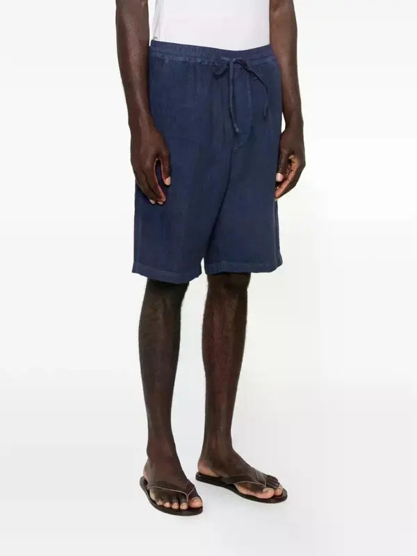 120% Lino Drawstring-waist Shorts - Blue