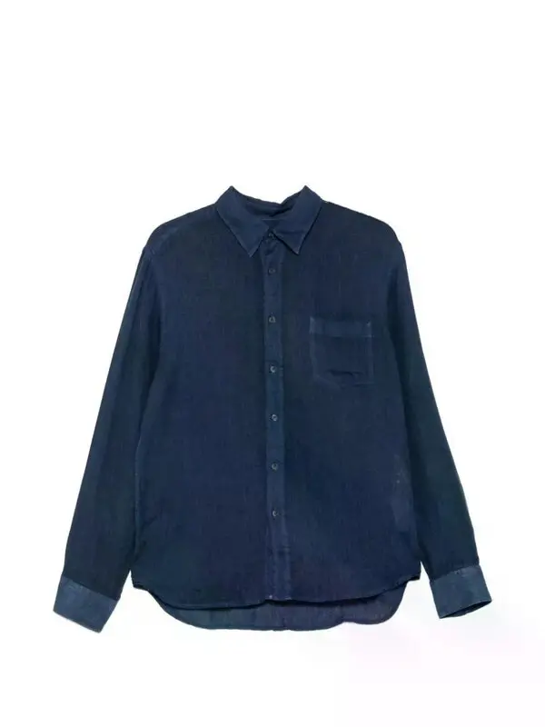 120% Lino Chest-pocket Long-sleeve Shirt - Blue