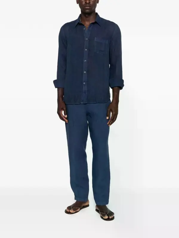 120% Lino Chest-pocket Long-sleeve Shirt - Blue