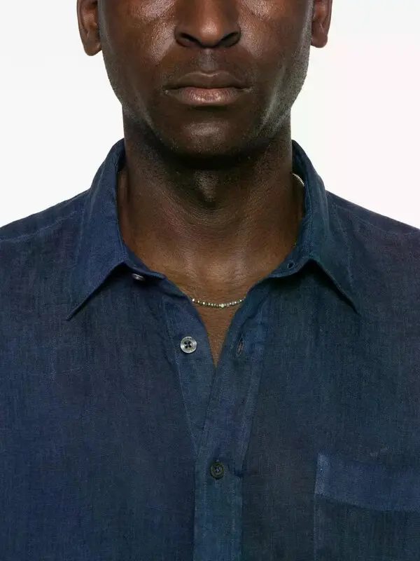 120% Lino Chest-pocket Long-sleeve Shirt - Blue