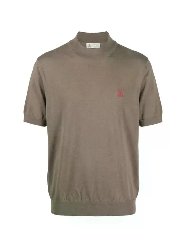 Brunello Cucinelli Embroidered-logo Short-sleeve Mock-neck Cotton T-shirt