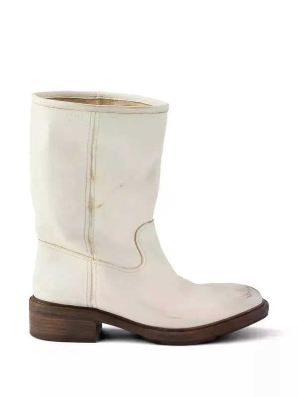 Prada Vintage-effect Leather Mid-calf Boots - Neutrals