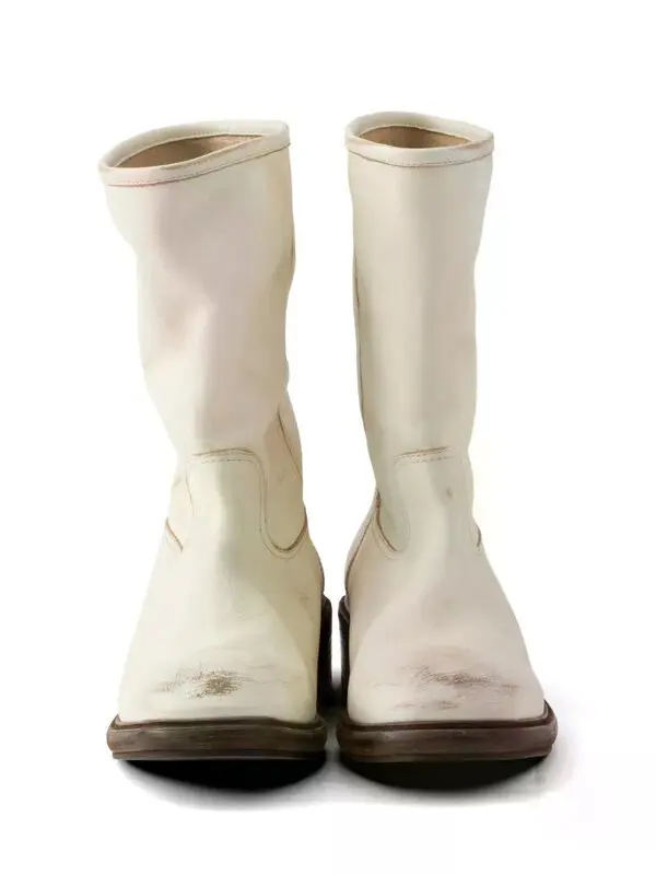 Prada Vintage-effect Leather Mid-calf Boots - Neutrals