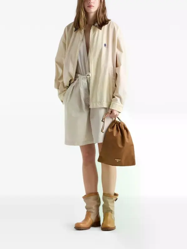 Prada Embroidered Garment-dyed Old Gabardine Blouson Jacket - Neutrals