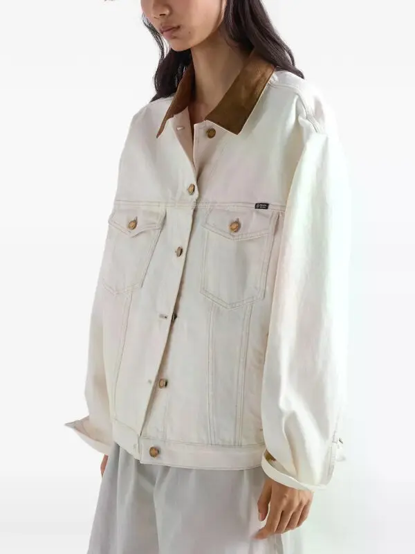 Prada Denim Blouson Jacket With Leather Collar