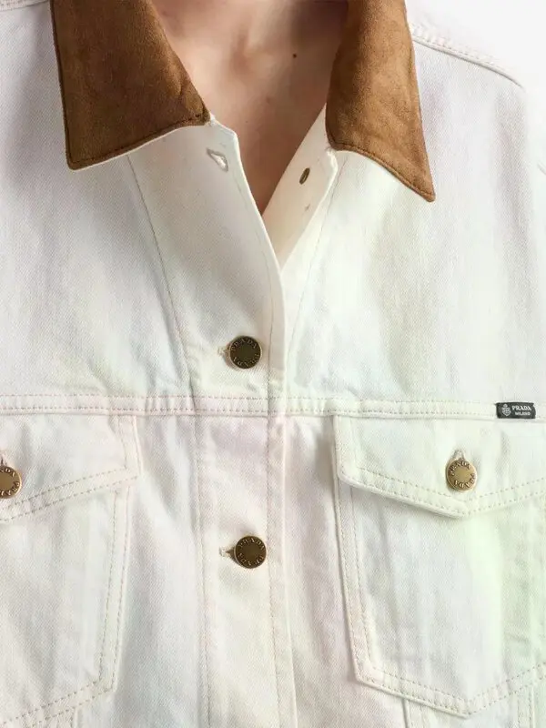 Prada Denim Blouson Jacket With Leather Collar