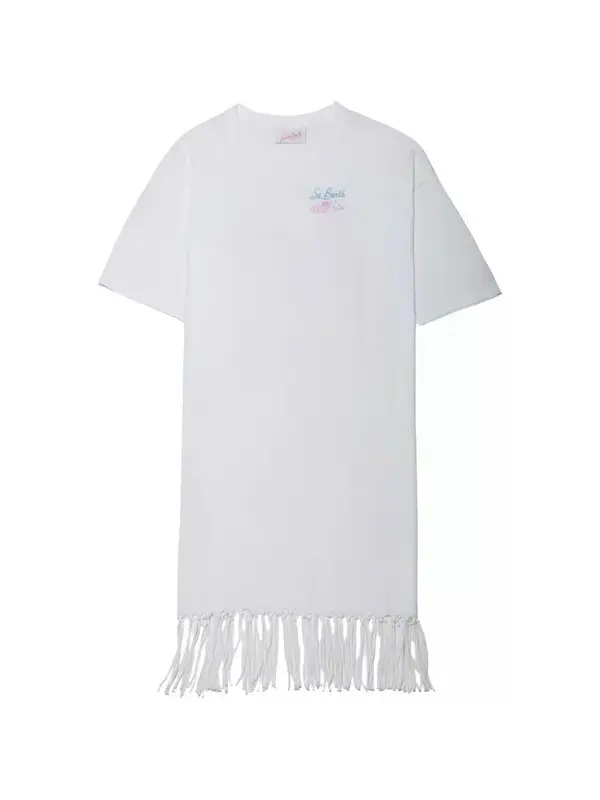 MC2 SAINT BARTH Logo-print Fringed Mini Dress - White