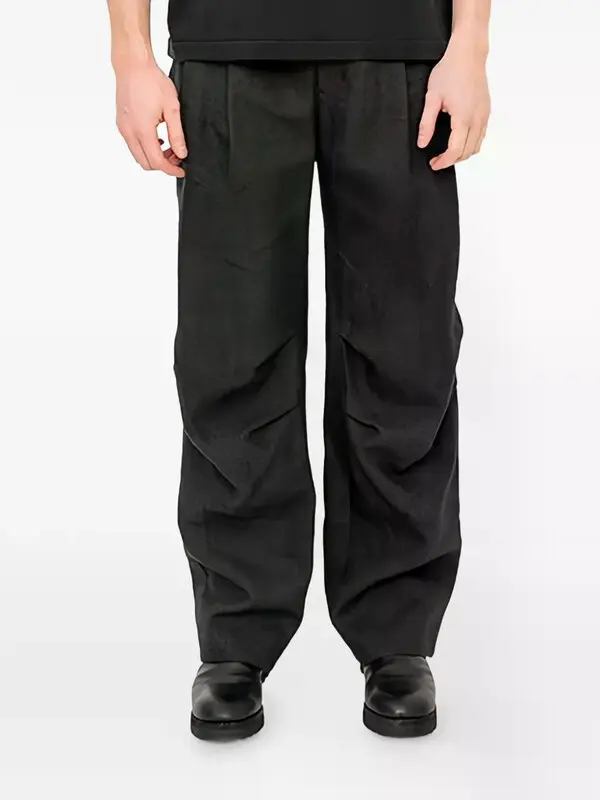 DEVOA Pleated Wide-leg Trousers - Black