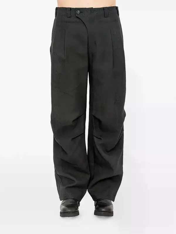 DEVOA Pleated Wide-leg Trousers - Black