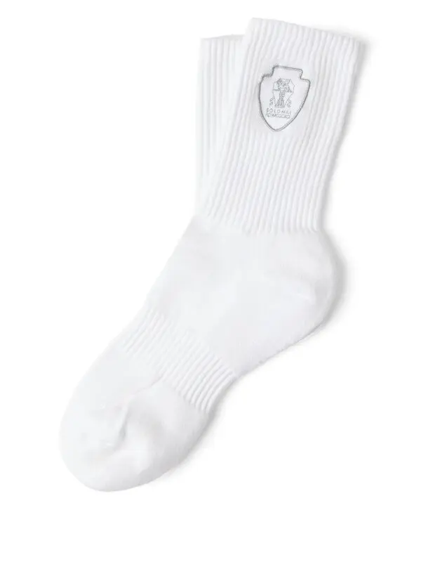 Brunello Cucinelli Logo Cotton Ankle Socks - White