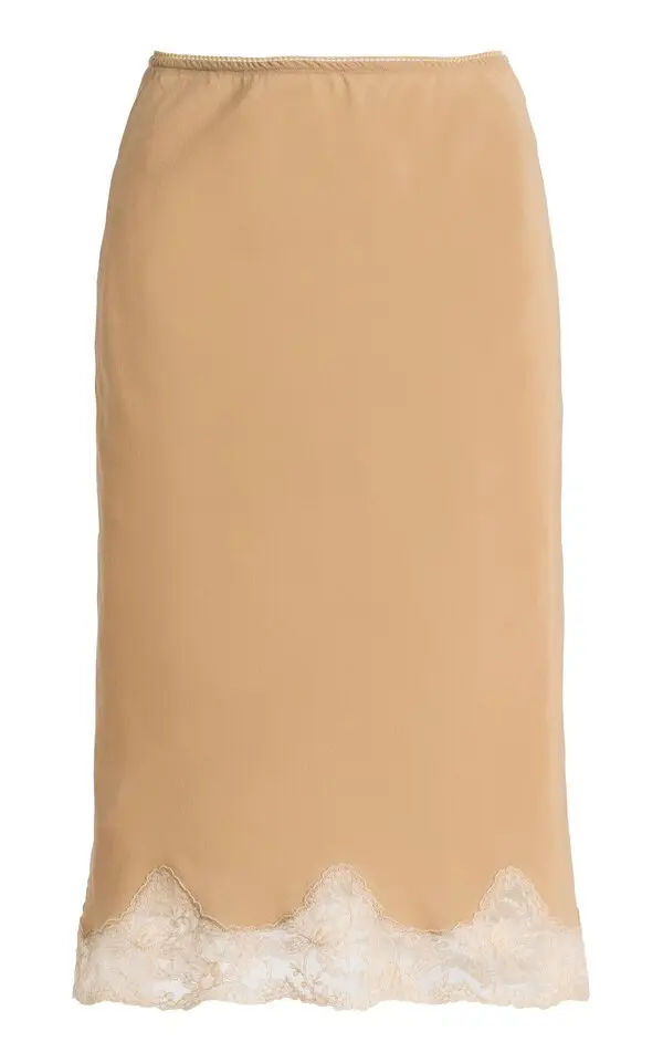 Saint Laurent Lace-trimmed Silk Midi Skirt - Neutral