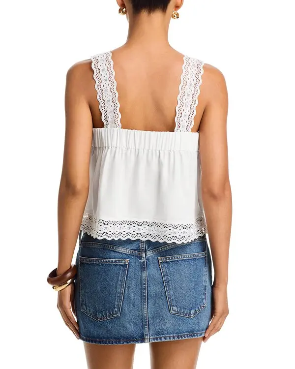 Aqua Lace Trim Square Neck Top - White