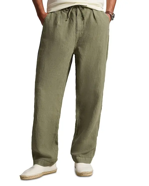 Polo Ralph Lauren Relaxed Fit Pleated Linen Trousers - Green