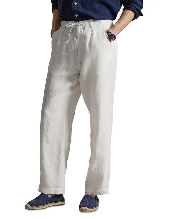 Polo Ralph Lauren Relaxed Fit Pleated Linen Trousers - White