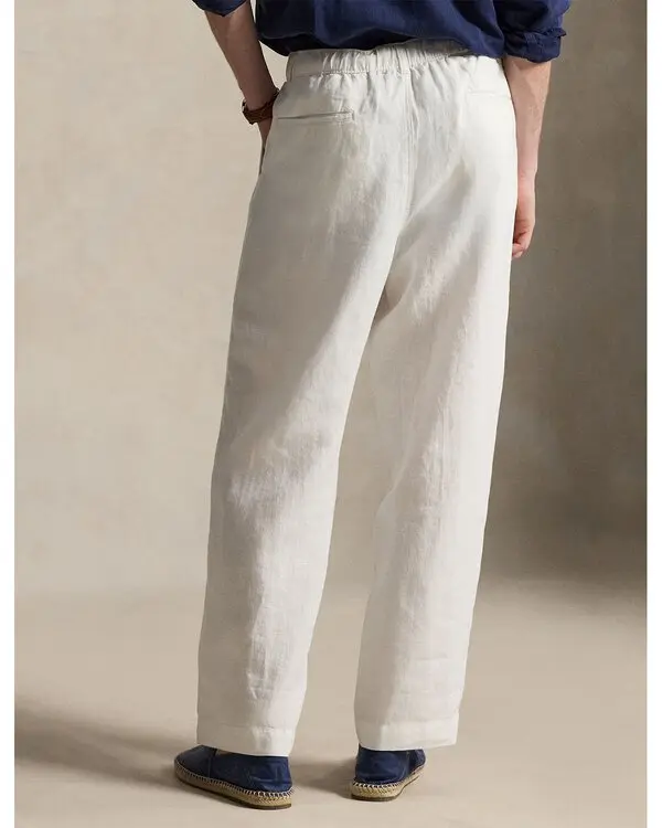 Polo Ralph Lauren Relaxed Fit Pleated Linen Trousers - White