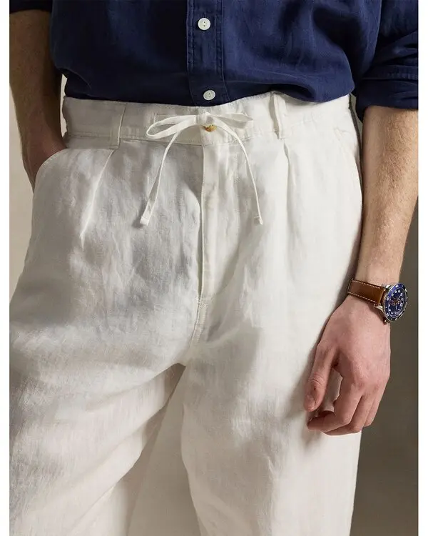 Polo Ralph Lauren Relaxed Fit Pleated Linen Trousers - White
