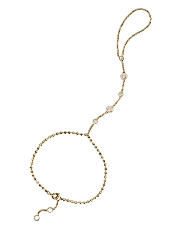 Nadri Esme Cubic Zirconia And Imitation Pearl Hand Chain - Gold