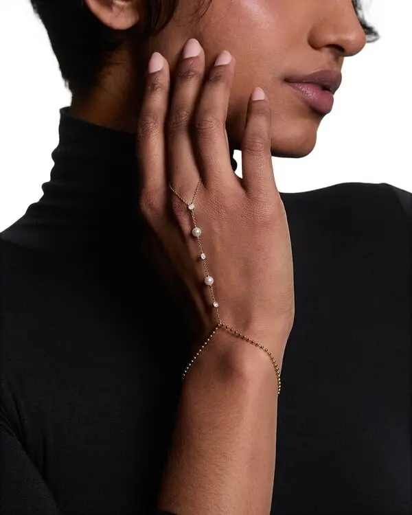 Nadri Esme Cubic Zirconia And Imitation Pearl Hand Chain - Gold