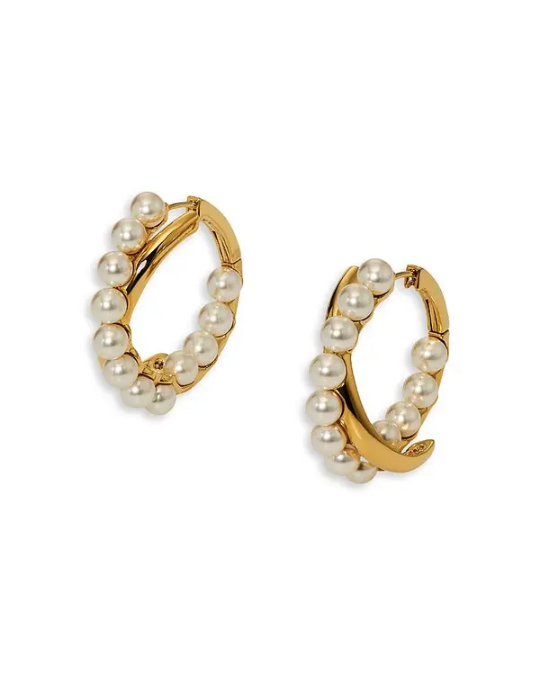 Nadri Esme Imitation Pearl Hoop Earrings - Gold