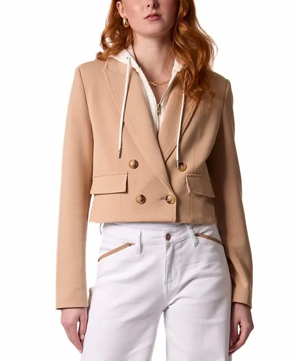 BLUE REVIVAL Chloe Cropped Double Breasted Hooded Blazer