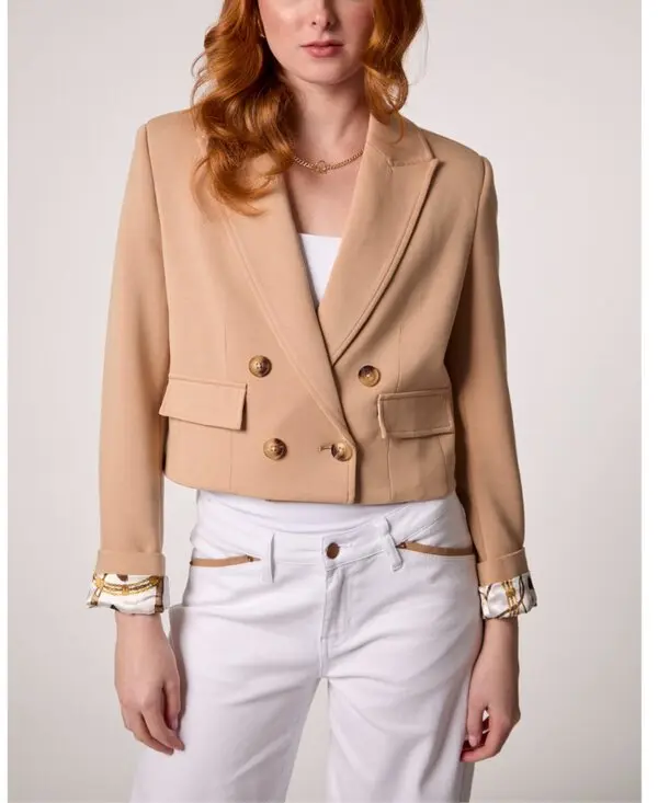 BLUE REVIVAL Chloe Cropped Double Breasted Hooded Blazer
