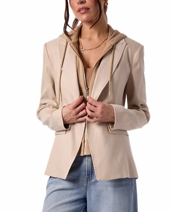 BLUE REVIVAL Helen Blazer With Hoodie Insert - Sand Herringbone