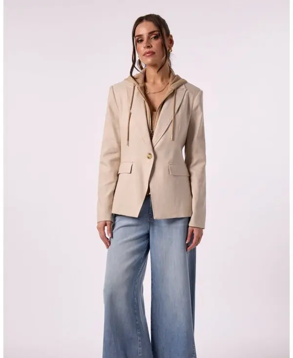 BLUE REVIVAL Helen Blazer With Hoodie Insert - Sand Herringbone