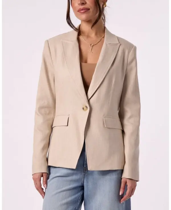 BLUE REVIVAL Helen Blazer With Hoodie Insert - Sand Herringbone