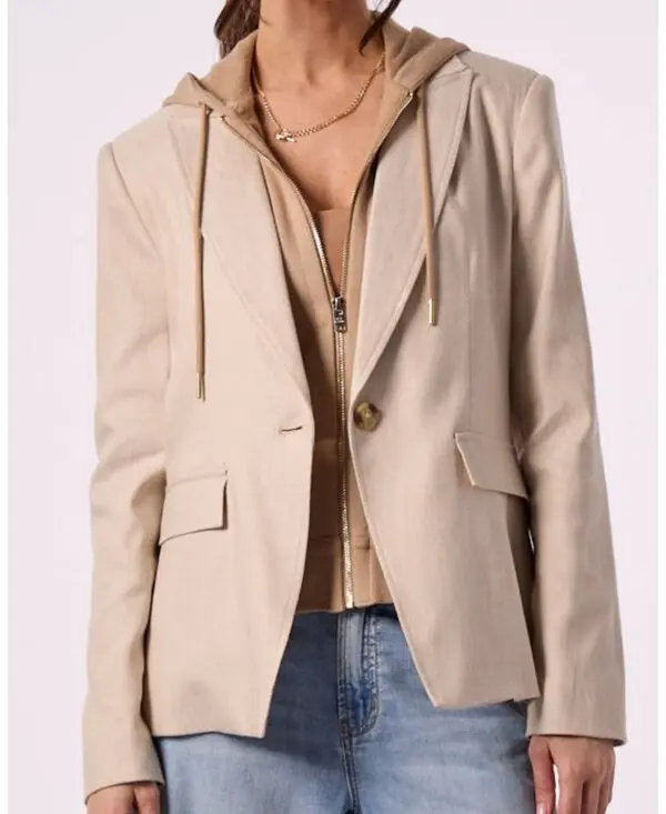 BLUE REVIVAL Helen Blazer With Hoodie Insert - Sand Herringbone