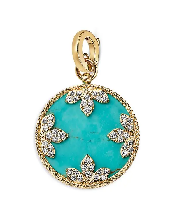 Roberto Coin 18k Yellow Venetian Medallion Turquoise & Diamond Flower Pendant - Gold
