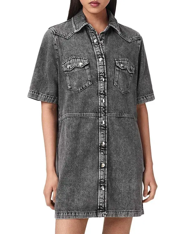 ALLSAINTS Rock Denim Shirt Dress - Washed Grey