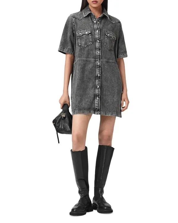 ALLSAINTS Rock Denim Shirt Dress - Washed Grey
